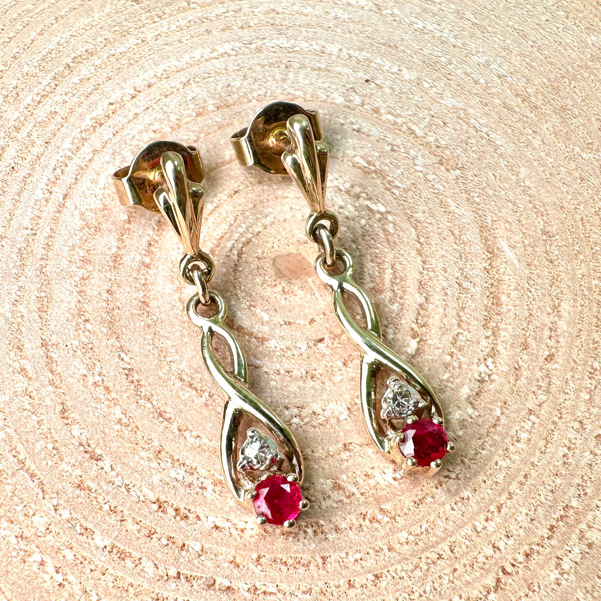 Pre-loved 9ct Yellow Gold Ruby and Crystal Drops – James Bishop Jewellery