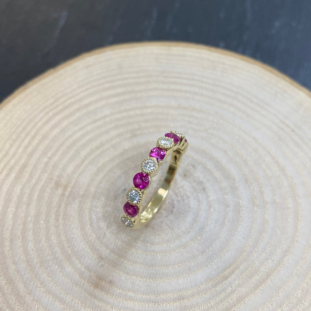 Raspberry Pink Sapphire & Diamond Eternity Ring – James Bishop Jewellery